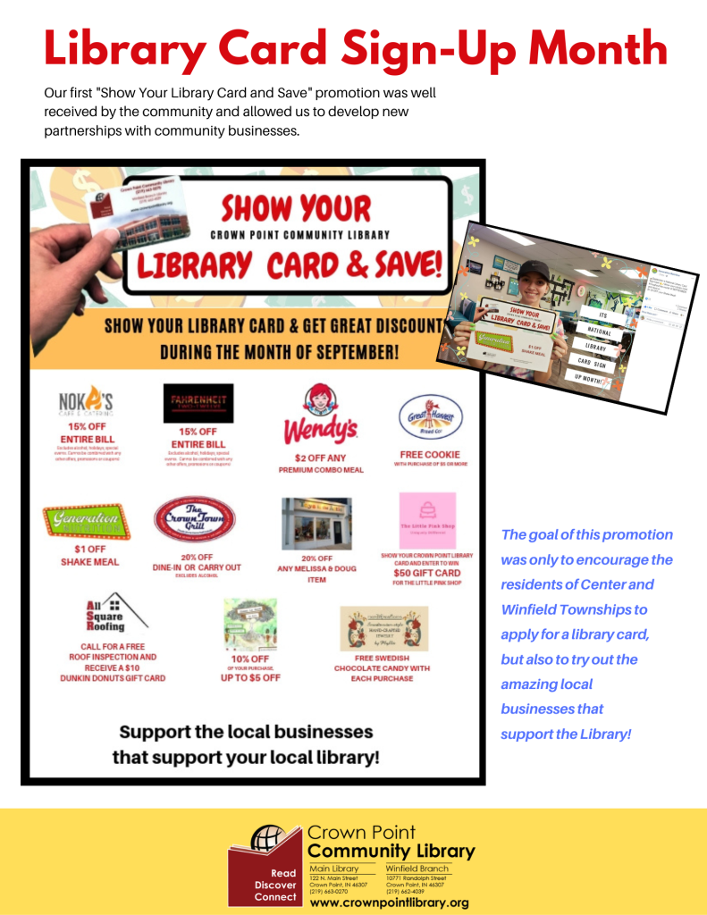 Crown Point Community Library - Show Your Library Card And Save